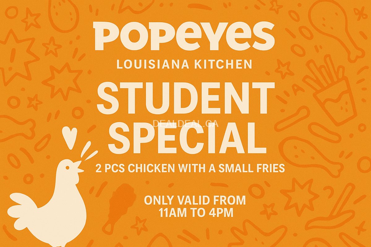 Popeyes Canada Student Special $6.99 – 2pcs Chicken & Fries | DealDeal ...